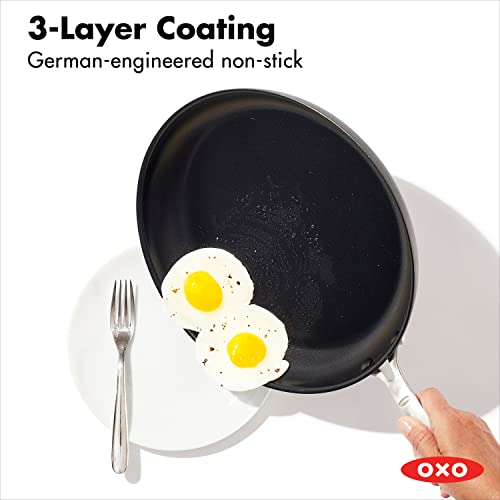 OXO Good Grips Pro 12" Frying Pan Skillet, 3-Layered German Engineered Nonstick Coating, Dishwasher Safe, Oven Safe, Stainless Steel Handle, Black