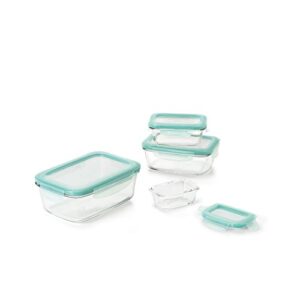 OXO Good Grips Smart Seal Leakproof Glass Food Storage Container Set,Clear,8 Piece Rectangle