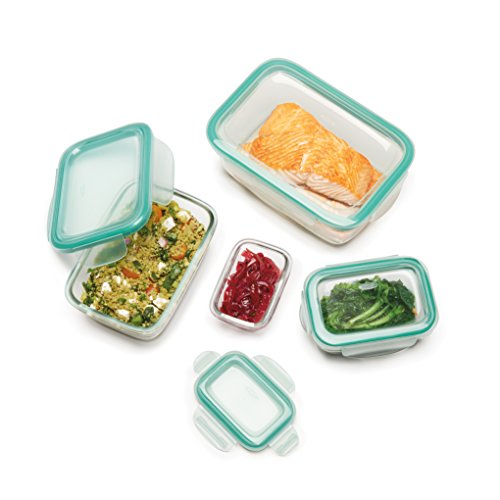 OXO Good Grips Smart Seal Leakproof Glass Food Storage Container Set,Clear,8 Piece Rectangle