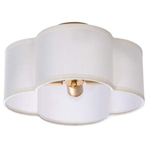 viluxy semi-flush mount ceiling light fixture cream white fabric drum shade antique brass brush paint finish for bedroom, dining room, corridor, living room 13.77″ 4-light