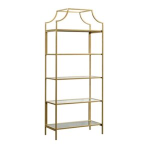 sauder 421434 international lux bookcase, l: 30.0″ x w: 14.49″ x h: 70.87″, satin gold finish