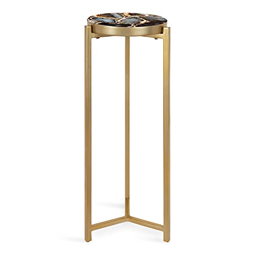 Kate and Laurel Aguilar Glam Drink Table, 8" x 8" x 23", Gold, Transitional Tea Table and Plant Stand with Agate Tabletop