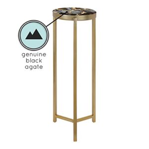 Kate and Laurel Aguilar Glam Drink Table, 8" x 8" x 23", Gold, Transitional Tea Table and Plant Stand with Agate Tabletop