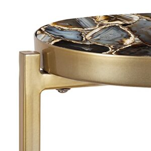 Kate and Laurel Aguilar Glam Drink Table, 8" x 8" x 23", Gold, Transitional Tea Table and Plant Stand with Agate Tabletop