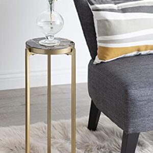 Kate and Laurel Aguilar Glam Drink Table, 8" x 8" x 23", Gold, Transitional Tea Table and Plant Stand with Agate Tabletop