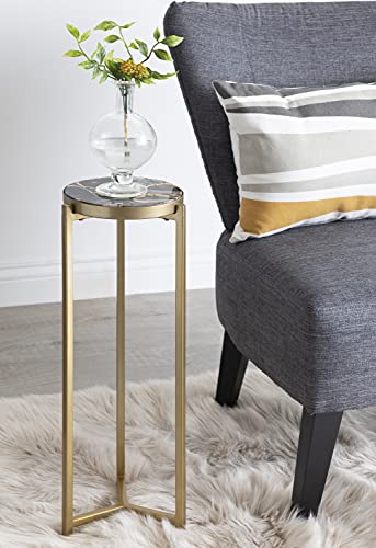 Kate and Laurel Aguilar Glam Drink Table, 8" x 8" x 23", Gold, Transitional Tea Table and Plant Stand with Agate Tabletop