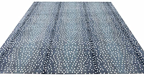 Wallard Design Antelope Cheetah Blue Animal Contemporary Handmade 100% Woolen Area Rugs & Carpets (6'x9')