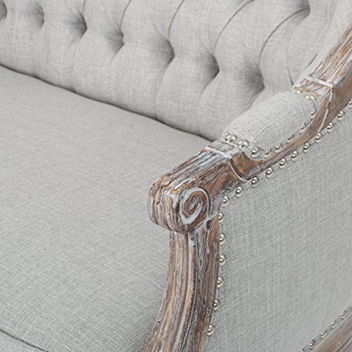 Christopher Knight Home Faye Traditional Fabric Tufted Upholstered Loveseat, Light Gray, Antique