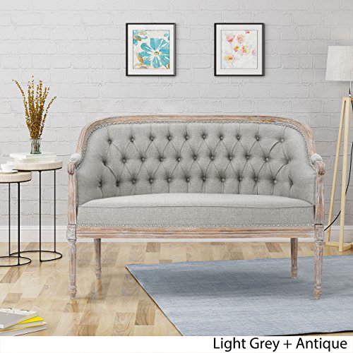 Christopher Knight Home Faye Traditional Fabric Tufted Upholstered Loveseat, Light Gray, Antique