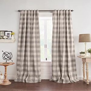 elrene home fashions farmhouse living grainger buffalo-check blackout window curtain, living room and bedroom drape with rod pocket tabs, 52″ x 84″, grey, 1 panel