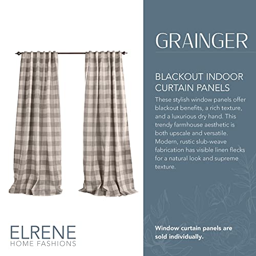 Elrene Home Fashions Farmhouse Living Grainger Buffalo-Check Blackout Window Curtain, Living Room and Bedroom Drape with Rod Pocket Tabs, 52" x 84", Grey, 1 Panel