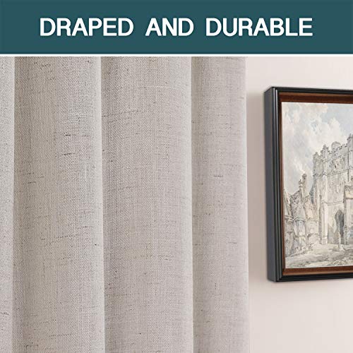 Natural Linen Curtains 108 Inches Extra Long Rod Pocket Semi Sheer Curtain Drapes Elegant Casual Linen Textured Window Draperies, Light Filtering Privacy Added Home Fashion 2 Panels, Angora