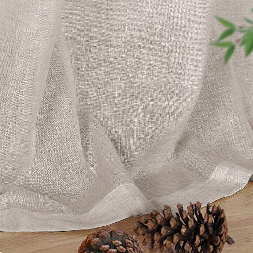 Natural Linen Curtains 108 Inches Extra Long Rod Pocket Semi Sheer Curtain Drapes Elegant Casual Linen Textured Window Draperies, Light Filtering Privacy Added Home Fashion 2 Panels, Angora