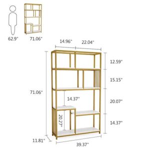 Tribesigns 7-Open Shelf Bookcases, Etagere Bookcase with Gold Sturdy Metal Frame, Modern Bookshelf Elegant Storage Display Shelves for Home Furniture