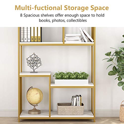 Tribesigns 7-Open Shelf Bookcases, Etagere Bookcase with Gold Sturdy Metal Frame, Modern Bookshelf Elegant Storage Display Shelves for Home Furniture