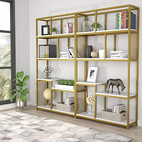 Tribesigns 7-Open Shelf Bookcases, Etagere Bookcase with Gold Sturdy Metal Frame, Modern Bookshelf Elegant Storage Display Shelves for Home Furniture