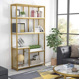 Tribesigns 7-Open Shelf Bookcases, Etagere Bookcase with Gold Sturdy Metal Frame, Modern Bookshelf Elegant Storage Display Shelves for Home Furniture