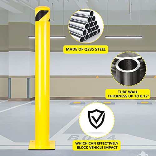 BOOROH Steel Bollards 2 Pack, Safety Bollard 42" x 4.5", Bollard Post with Reflective Tape for Traffic Control, Driveway Barrier, Parking Pole