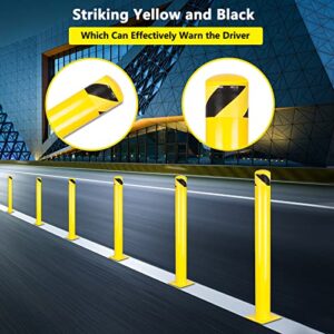 BOOROH Steel Bollards 2 Pack, Safety Bollard 42" x 4.5", Bollard Post with Reflective Tape for Traffic Control, Driveway Barrier, Parking Pole