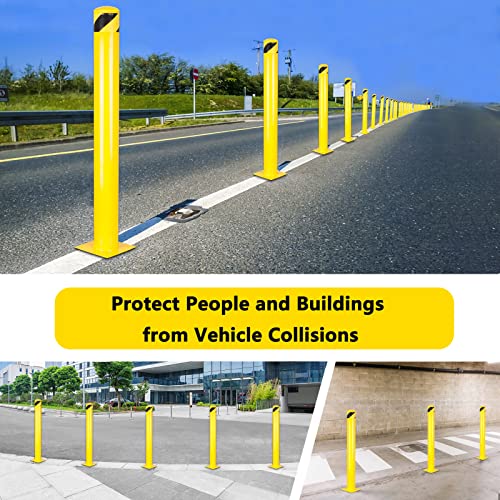 BOOROH Steel Bollards 2 Pack, Safety Bollard 42" x 4.5", Bollard Post with Reflective Tape for Traffic Control, Driveway Barrier, Parking Pole