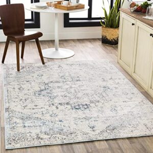 Orrick Moroccan Farmhouse Laundry Room, Hallway, Entryway, Bedroom, Kitchen Floor Runner Rug - Long Rug Carpet - Modern Bohemian Motif - Grey, Light Blue, White, Ivory, Beige, Navy Blue 2'7" x 10"