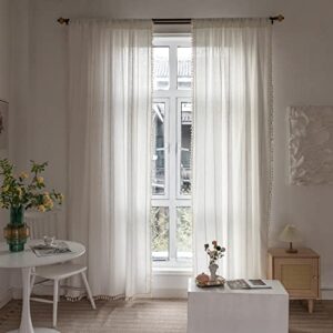 BCLBUSTE Boho Curtains Semi-Blackout Window Curtains 84 Inch 2 Pannels for Living Room, Linen Tassels Farmhouse Curtains with Embroidery for Bedroom Rod Pocket Draperies 52" W x 84"