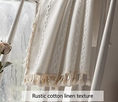 BCLBUSTE Boho Curtains Semi-Blackout Window Curtains 84 Inch 2 Pannels for Living Room, Linen Tassels Farmhouse Curtains with Embroidery for Bedroom Rod Pocket Draperies 52" W x 84"