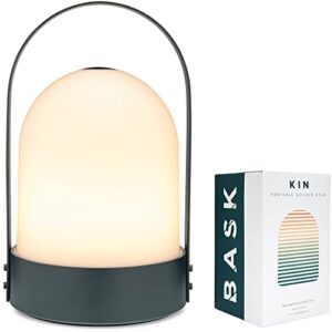 bask kin portable cordless lantern table lamp | usb rechargeable | powerful long-lasting 4000mah battery | kids bedroom | indoor / outdoor light | easy 3-step touch dimmable | ultrabright led