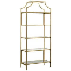 pemberly row modern 5 shelf metal bookcase in satin gold finish