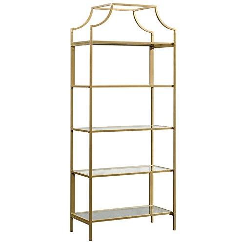 Pemberly Row Modern 5 Shelf Metal Bookcase in Satin Gold Finish