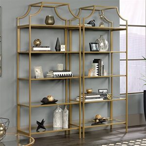 Pemberly Row Modern 5 Shelf Metal Bookcase in Satin Gold Finish