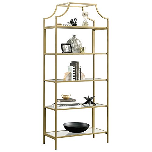 Pemberly Row Modern 5 Shelf Metal Bookcase in Satin Gold Finish