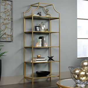 Pemberly Row Modern 5 Shelf Metal Bookcase in Satin Gold Finish