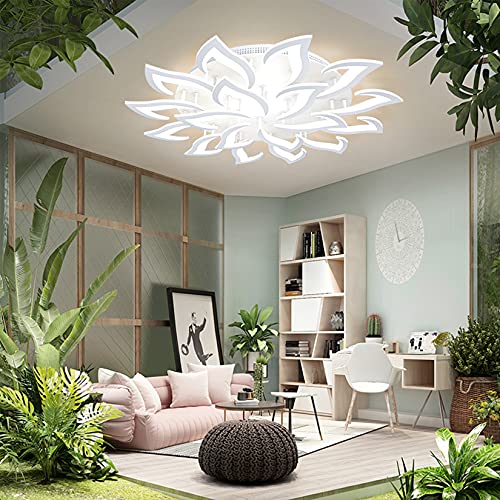 AHAWILL Ceiling Light Dimmable Modern Embedded LED Chandelier Metal Acrylic Petal Ceiling Ceiling Light, Suitable for Living Rooms, Bedrooms, Children's Rooms, Etc. ø47.2″/120w/18 Heads……