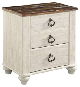 signature design by ashley willowton farmhouse 2 drawer nightstand with usb charging ports, whitewash