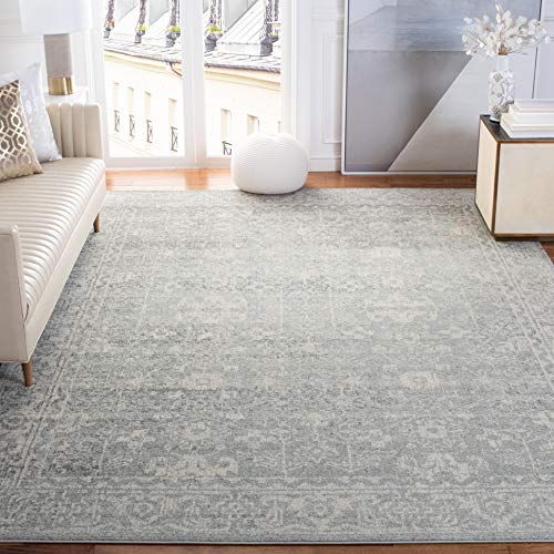 SAFAVIEH Evoke Collection 8' x 10' Silver / Ivory EVK270Z Shabby Chic Distressed Non-Shedding Living Room Bedroom Dining Home Office Area Rug