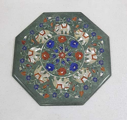 Green Marble Octagon Coffee Table Top Pietra Dura Ballard Designs Z Gallerie Dinner Table Pietra Dura, Green Marble Hot Plate, Piece Of Conversation, Family HeirLoom