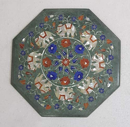 Green Marble Octagon Coffee Table Top Pietra Dura Ballard Designs Z Gallerie Dinner Table Pietra Dura, Green Marble Hot Plate, Piece Of Conversation, Family HeirLoom