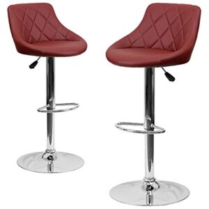 Contemporary Bar Stool Bucket Seat Design Hydraulic Adjustable Height 360-Degree Swivel Seat Sturdy Steel Frame Chrome Base Dining Chair Bar Pub Stool Home Office Furniture - Set of 2 Burgundy #1984