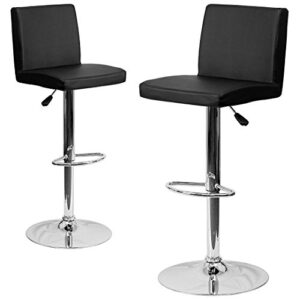 KLS14 Modern Design Bar Stool Mid-Back Design Hydraulic Adjustable Height 360-Degree Swivel Seat Sturdy Steel Frame Chrome Base Dining Chair Bar Pub Stool Home Office Furniture - Set of 2 Black #1986