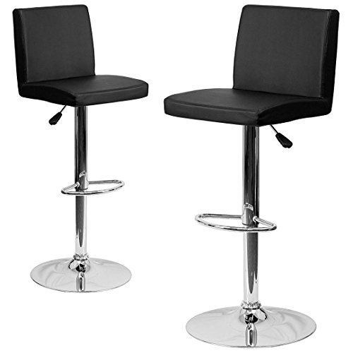 KLS14 Modern Design Bar Stool Mid-Back Design Hydraulic Adjustable Height 360-Degree Swivel Seat Sturdy Steel Frame Chrome Base Dining Chair Bar Pub Stool Home Office Furniture - Set of 2 Black #1986