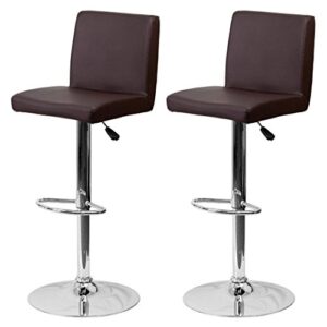 kls14 modern design bar stool mid-back design hydraulic adjustable height 360-degree swivel seat sturdy steel frame chrome base dining chair bar pub stool home office furniture – set of 2 brown #1986