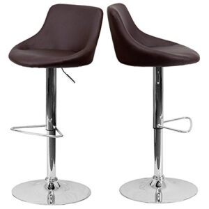 modern design bar stool bucket seat design hydraulic adjustable height 360-degree swivel seat sturdy steel frame chrome base dining chair bar pub stool home office furniture – set of 2 brown #1985