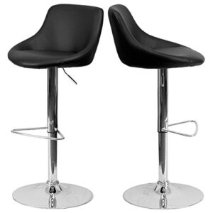 modern design bar stool bucket seat design hydraulic adjustable height 360-degree swivel seat sturdy steel frame chrome base dining chair bar pub stool home office furniture – set of 2 black #1985