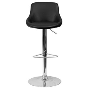 Modern Design Bar Stool Bucket Seat Design Hydraulic Adjustable Height 360-Degree Swivel Seat Sturdy Steel Frame Chrome Base Dining Chair Bar Pub Stool Home Office Furniture - Set of 2 Black #1985