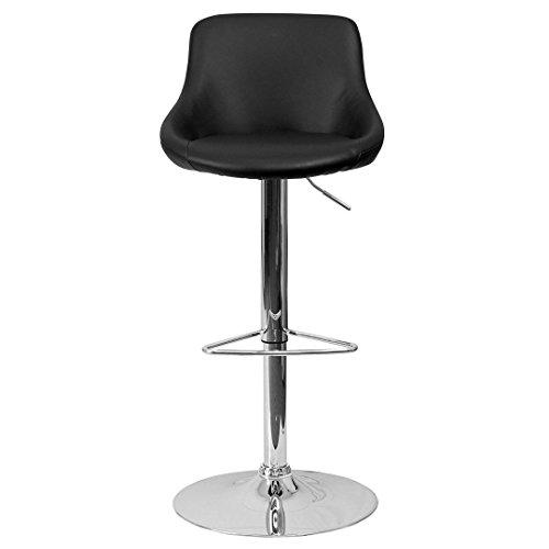 Modern Design Bar Stool Bucket Seat Design Hydraulic Adjustable Height 360-Degree Swivel Seat Sturdy Steel Frame Chrome Base Dining Chair Bar Pub Stool Home Office Furniture - Set of 2 Black #1985