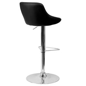 Modern Design Bar Stool Bucket Seat Design Hydraulic Adjustable Height 360-Degree Swivel Seat Sturdy Steel Frame Chrome Base Dining Chair Bar Pub Stool Home Office Furniture - Set of 2 Black #1985