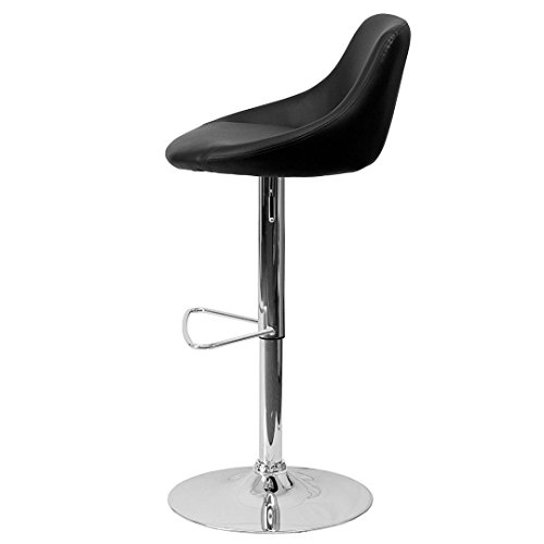 Modern Design Bar Stool Bucket Seat Design Hydraulic Adjustable Height 360-Degree Swivel Seat Sturdy Steel Frame Chrome Base Dining Chair Bar Pub Stool Home Office Furniture - Set of 2 Black #1985