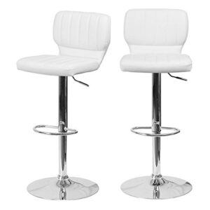 kls modern barstools adjustable hydraulic 360 degree swivel stable steel frame padded vinyl cushion low back seat design dining chair pub stool – set of 2 white # 1969