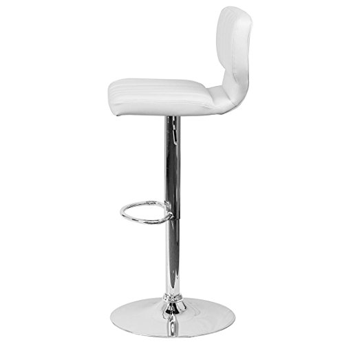 KLS Modern Barstools Adjustable Hydraulic 360 Degree Swivel Stable Steel Frame Padded Vinyl Cushion Low Back Seat Design Dining Chair Pub Stool - Set of 2 White # 1969